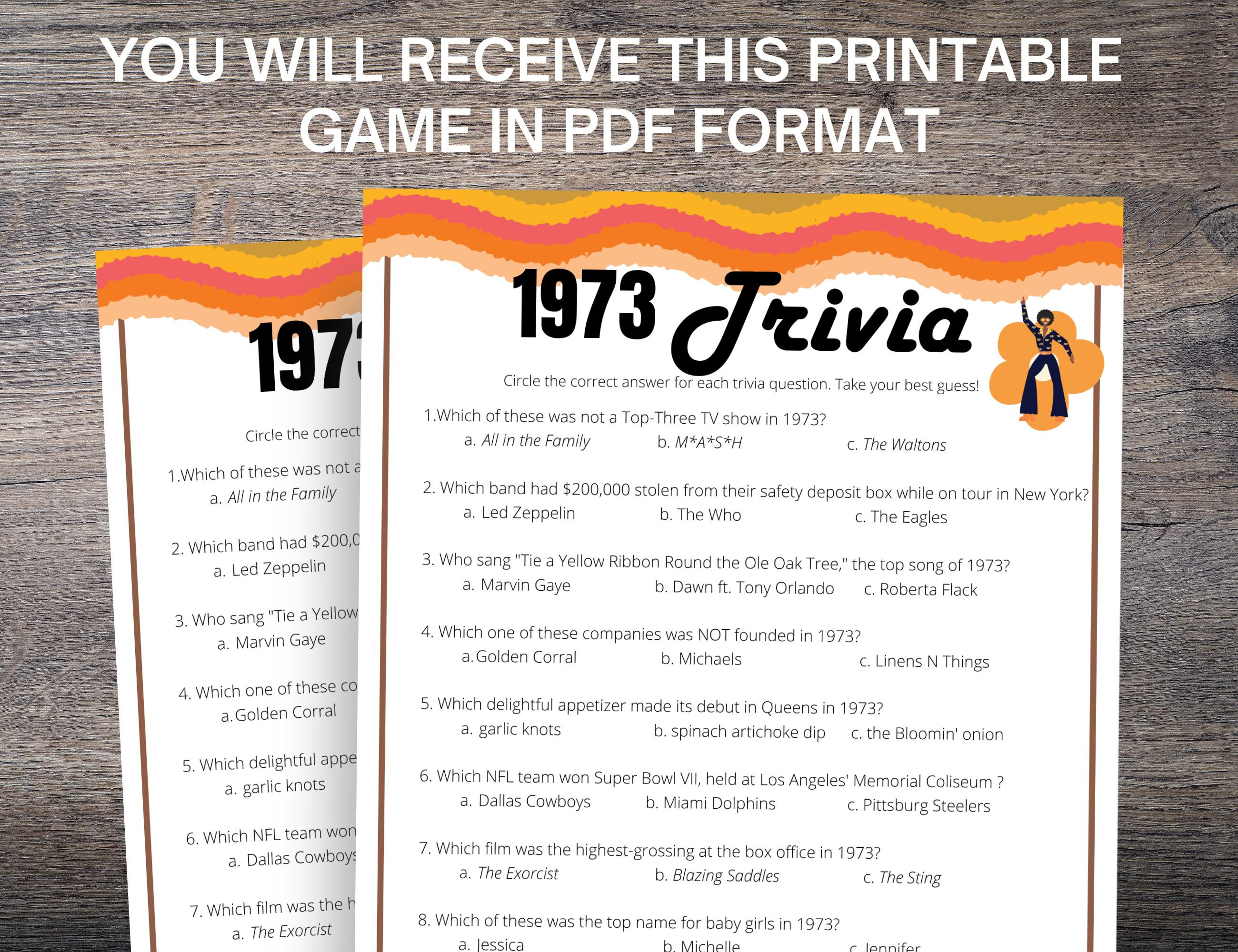 1973 Trivia Game, Fun 1973 Quiz Questions & Answers, 1973 Printable Game for 50th Birthday Party ...