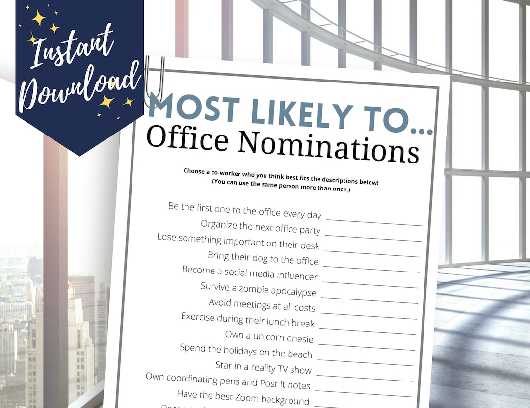 Office Party Game: Most Likely to Nominations (printable PDF) - Etsy