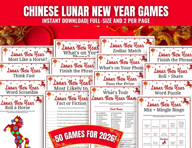 Lunar New Year Games Bundle: 50 Party Games and Activities (digital ...