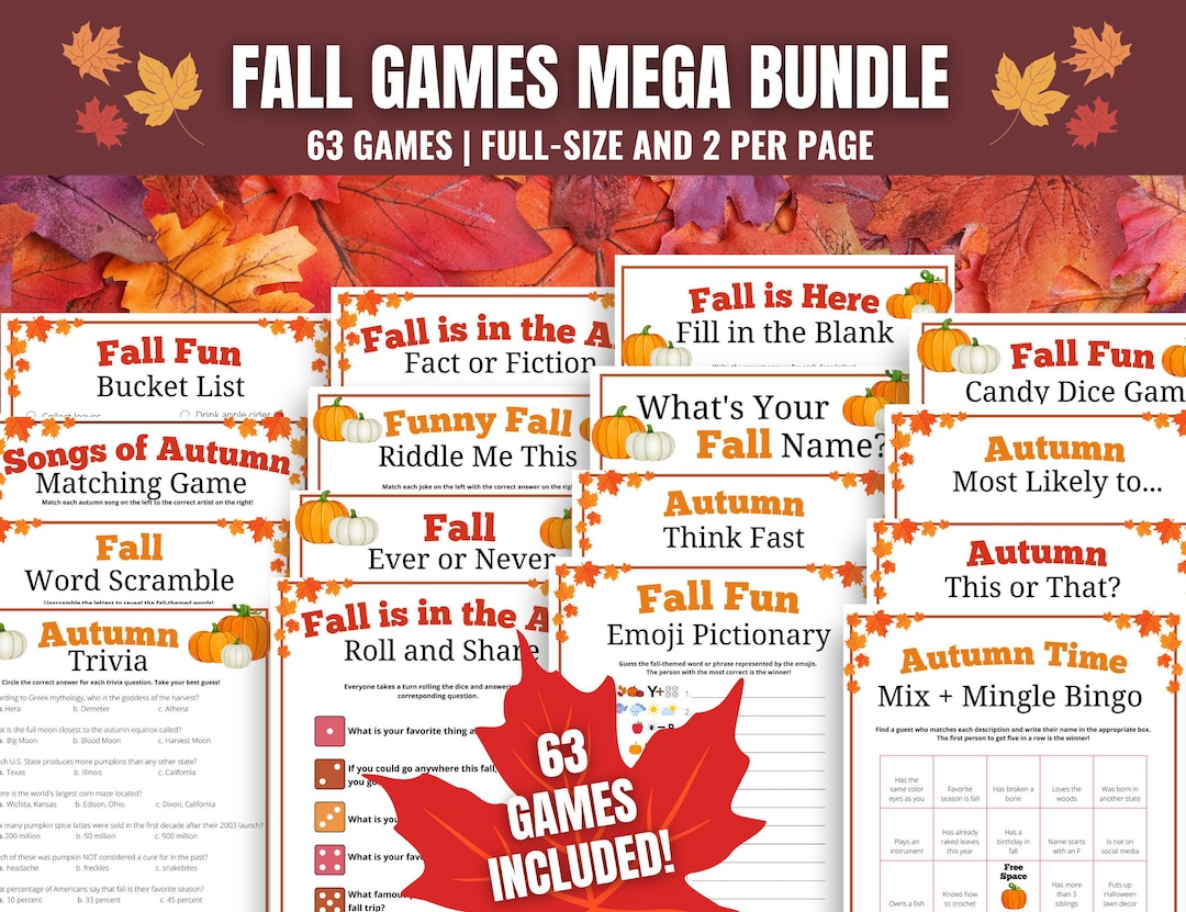 Fall Games MEGA Bundle: 63 Printable Autumn Activities and Icebreakers ...