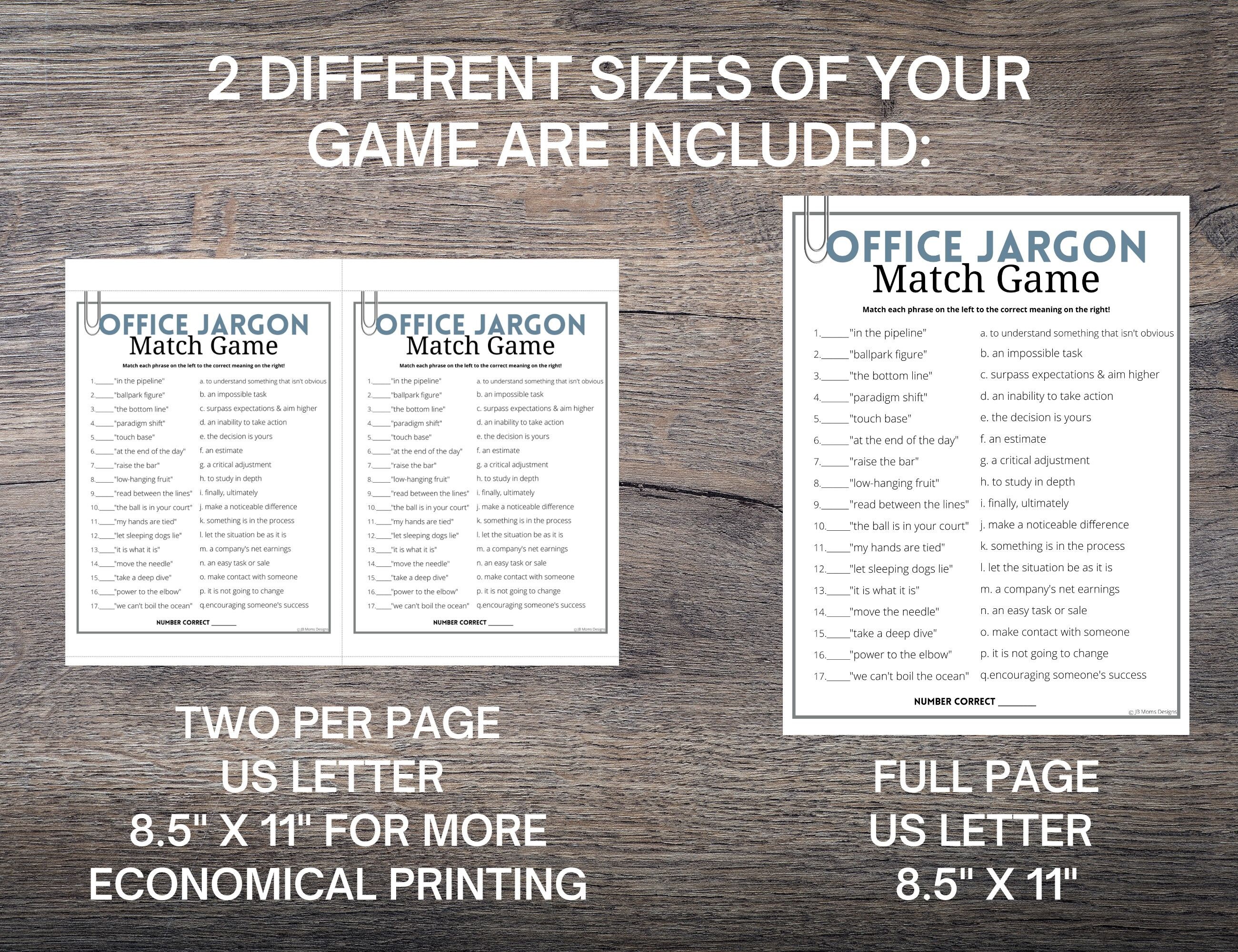 Office Jargon Matching Game: Work Party Team Building (printable PDF ...