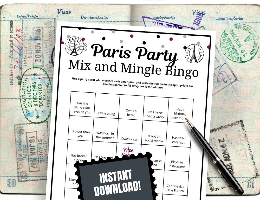 Paris Party Mix and Mingle Bingo Game, Find Someone Who, Find the Guest ...