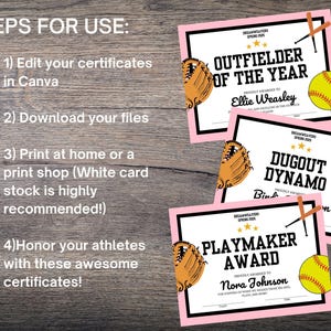 Editable Softball Award Certificates: End of Season Team Party Awards ...