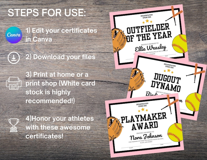 Editable Softball Award Certificates: End of Season Team Party Awards ...