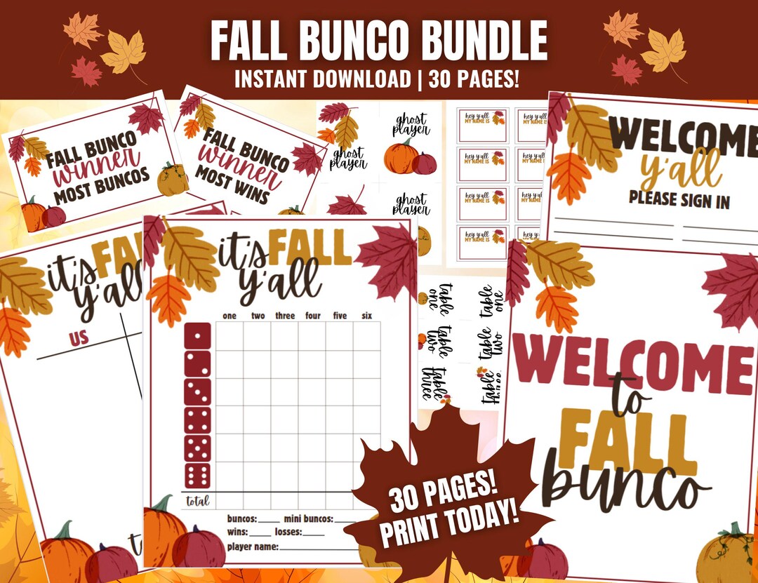 Fall Bunco MEGA Bundle, Printable Fall Bunco, Autumn Bunco Cards, Bunco ...
