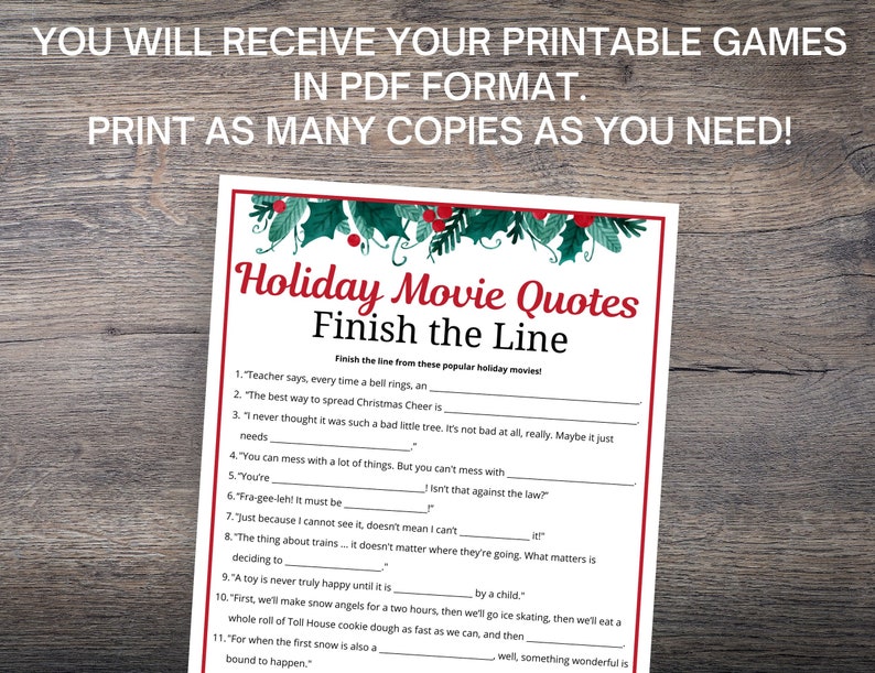 Christmas Movie Quotes Game: Holiday Party Activity (digital Download ...