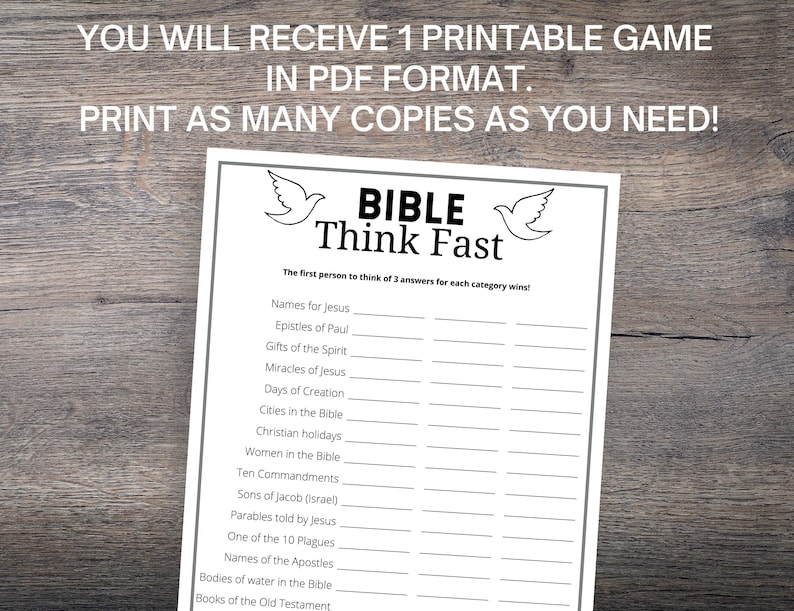 Bible Think Fast Game: Sunday School Activity (digital Download) - Etsy