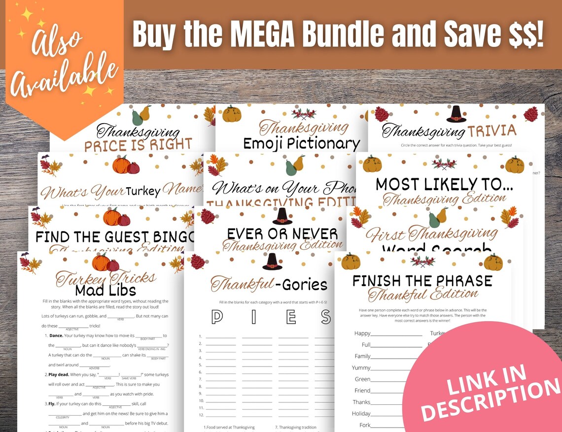 Thanksgiving TRIVIA BUNDLE Thanksgiving Party Games for - Etsy