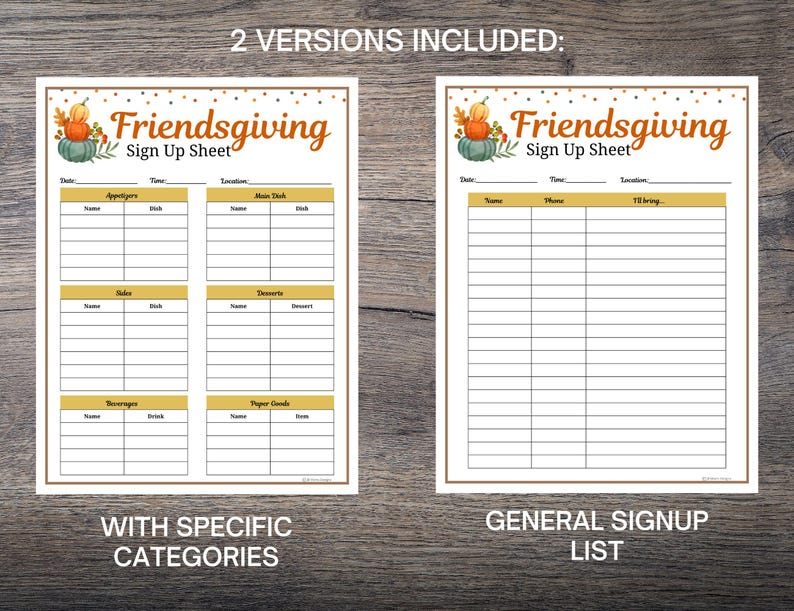Friendsgiving Potluck Sign-up Sheet (PDF, Editable Template) - Etsy