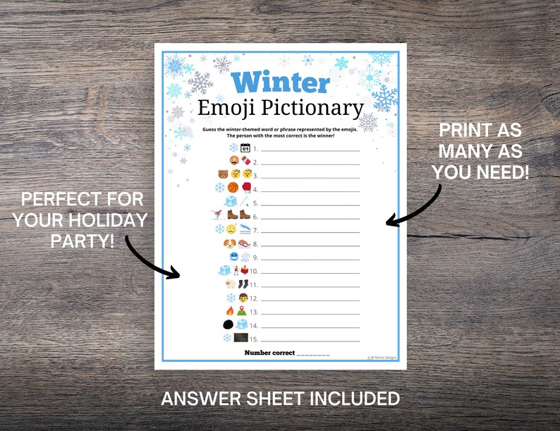 Winter Emoji Pictionary Game: Holiday Party Activity (PDF) - Etsy