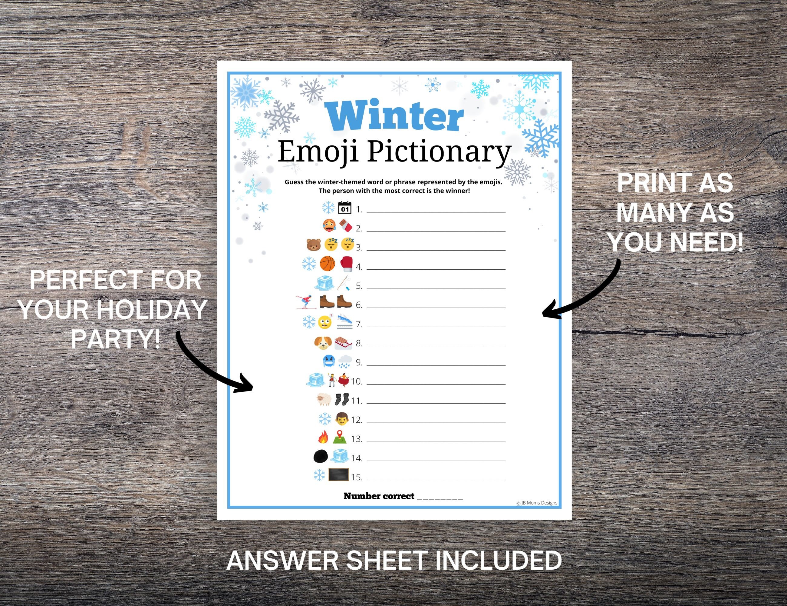 Winter Emoji Pictionary Game: Holiday Party Activity (PDF) - Etsy
