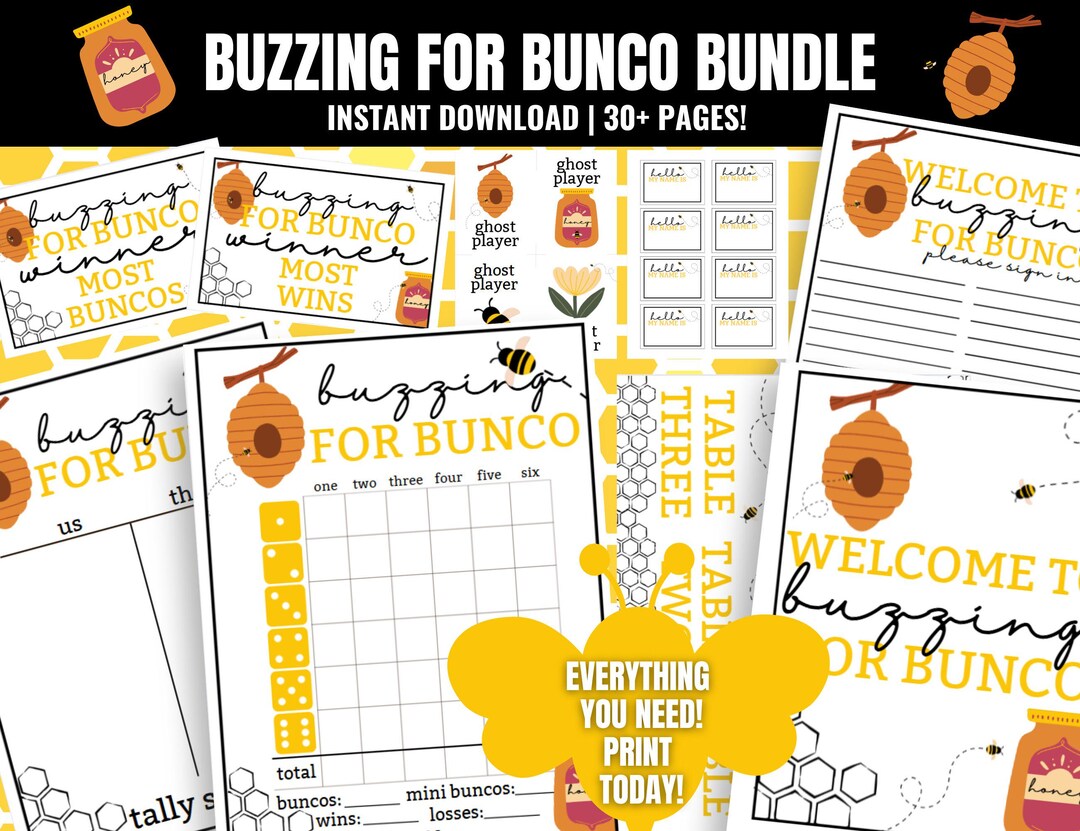 Bee-themed Bunco Party MEGA Bundle: Printable Scorecards, Signs (PDF ...