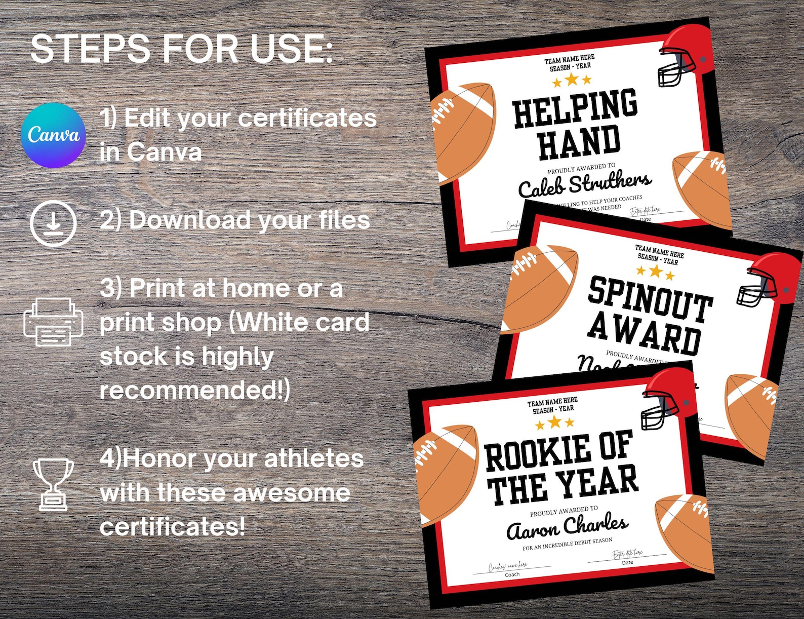 Editable Football Award Certificates: Team Party, End of Season ...