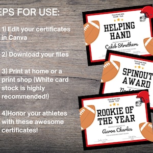 Editable Football Award Certificates: Team Party, End of Season ...