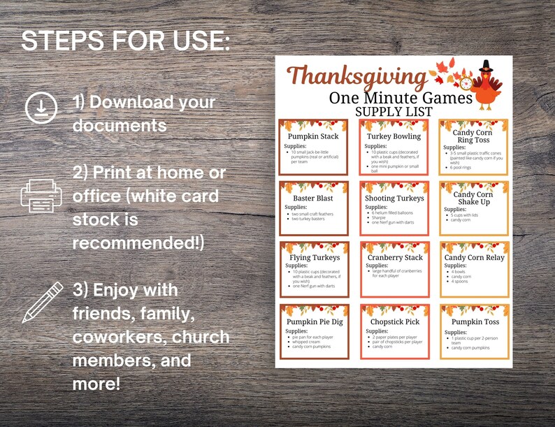 Thanksgiving One Minute Games Bundle: 36 Fun Activities (PDF) - Etsy