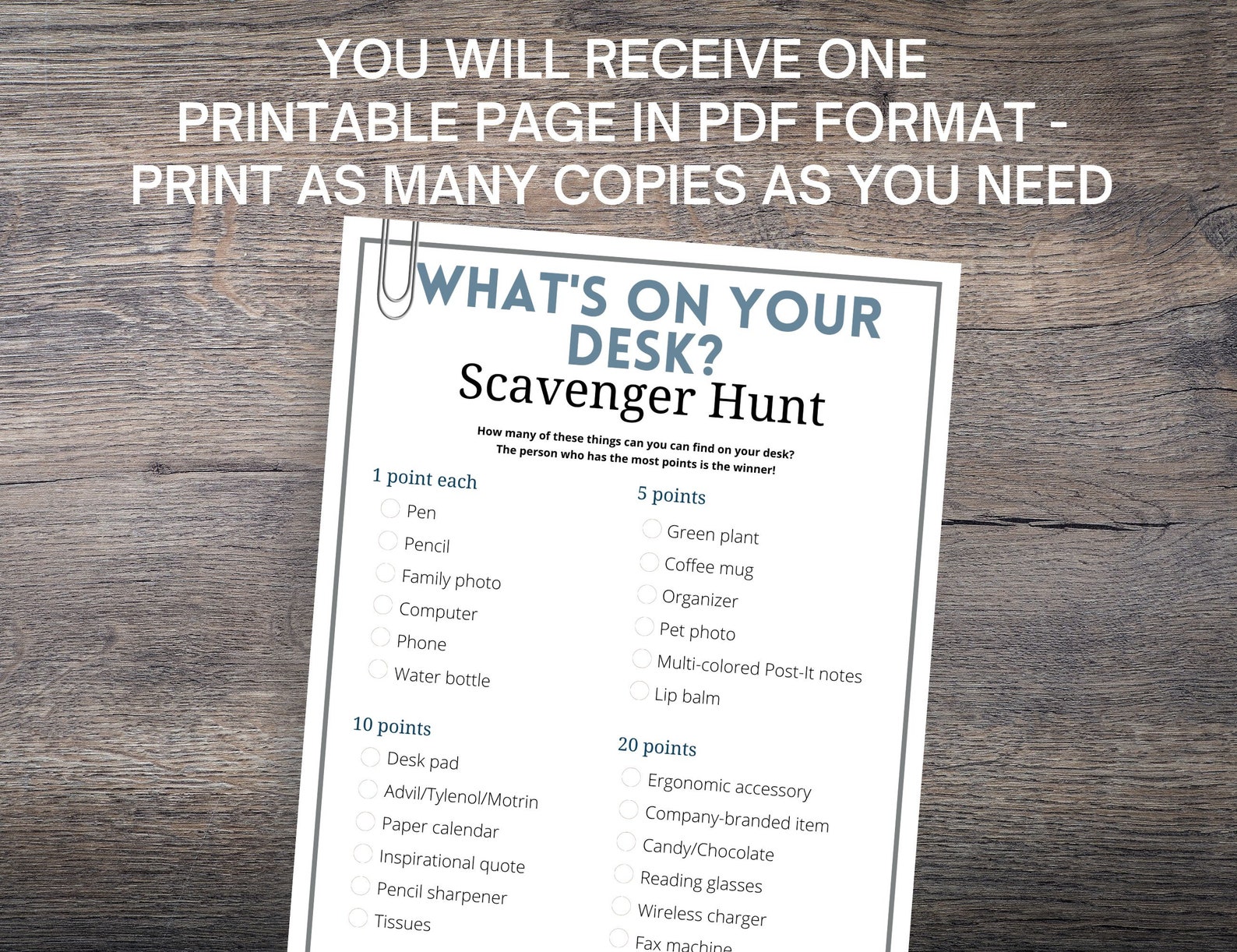 Office Party Whats on Your Desk Scavenger Hunt Game, Work Party Ideas ...