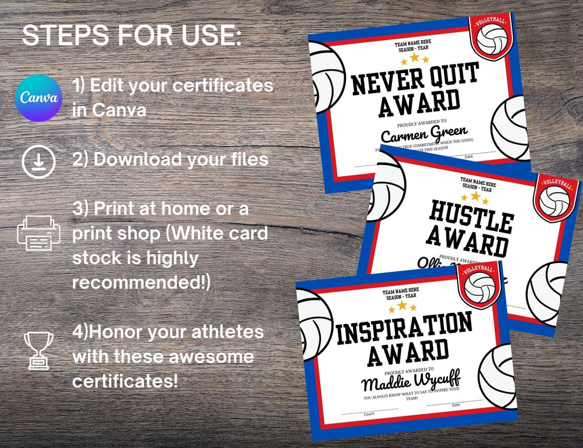 Editable Volleyball Award Certificates: Team Party, End of Season ...