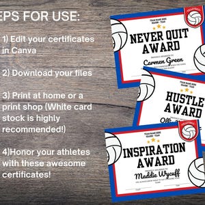 Editable Volleyball Award Certificates: Team Party, End of Season ...