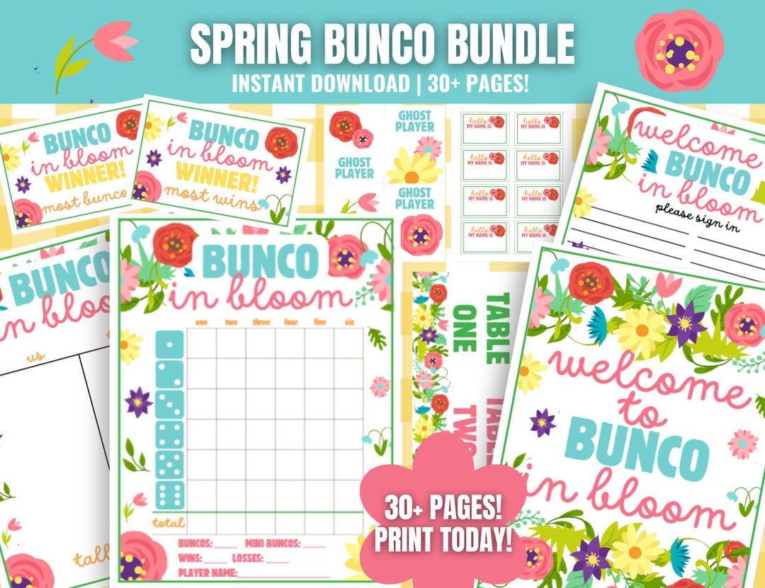 Spring Bunco MEGA Bundle, Printable Floral Bunco, Bunco in Bloom Cards ...