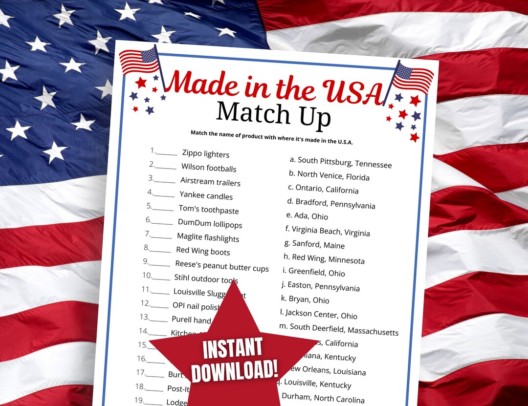 4th of July Made in the USA Trivia Game, Independence Day Party Game ...