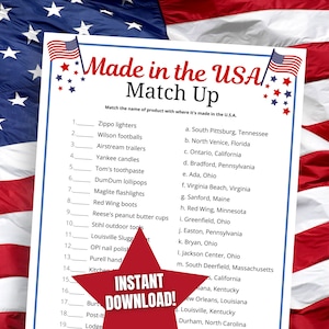 4th of July Made in the USA Trivia Game, Independence Day Party Game ...