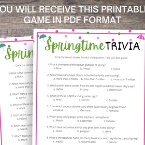 Spring Trivia Game Printable Fun Spring Questions and - Etsy