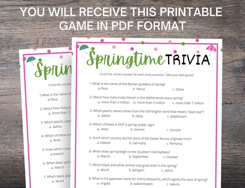 Spring Trivia Game Printable Fun Spring Questions and - Etsy