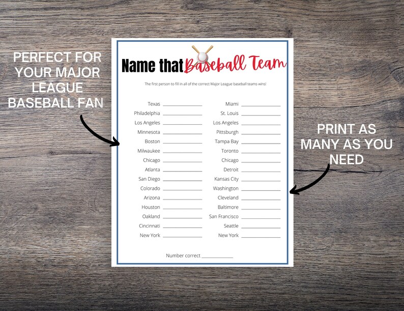 Name That Baseball Team Game Baseball Party Game Baseball - Etsy