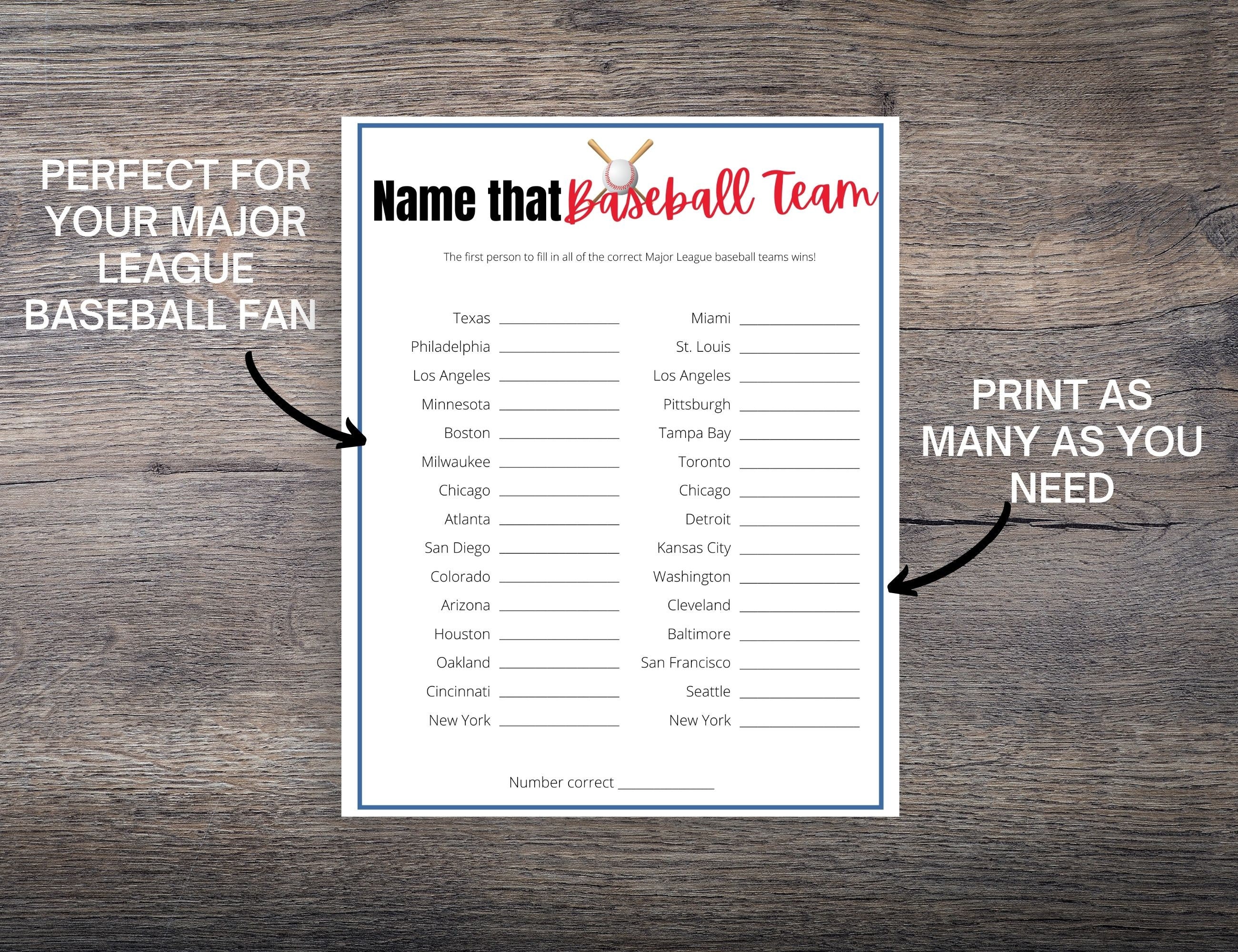 Name That Baseball Team Game Baseball Party Game Baseball - Etsy