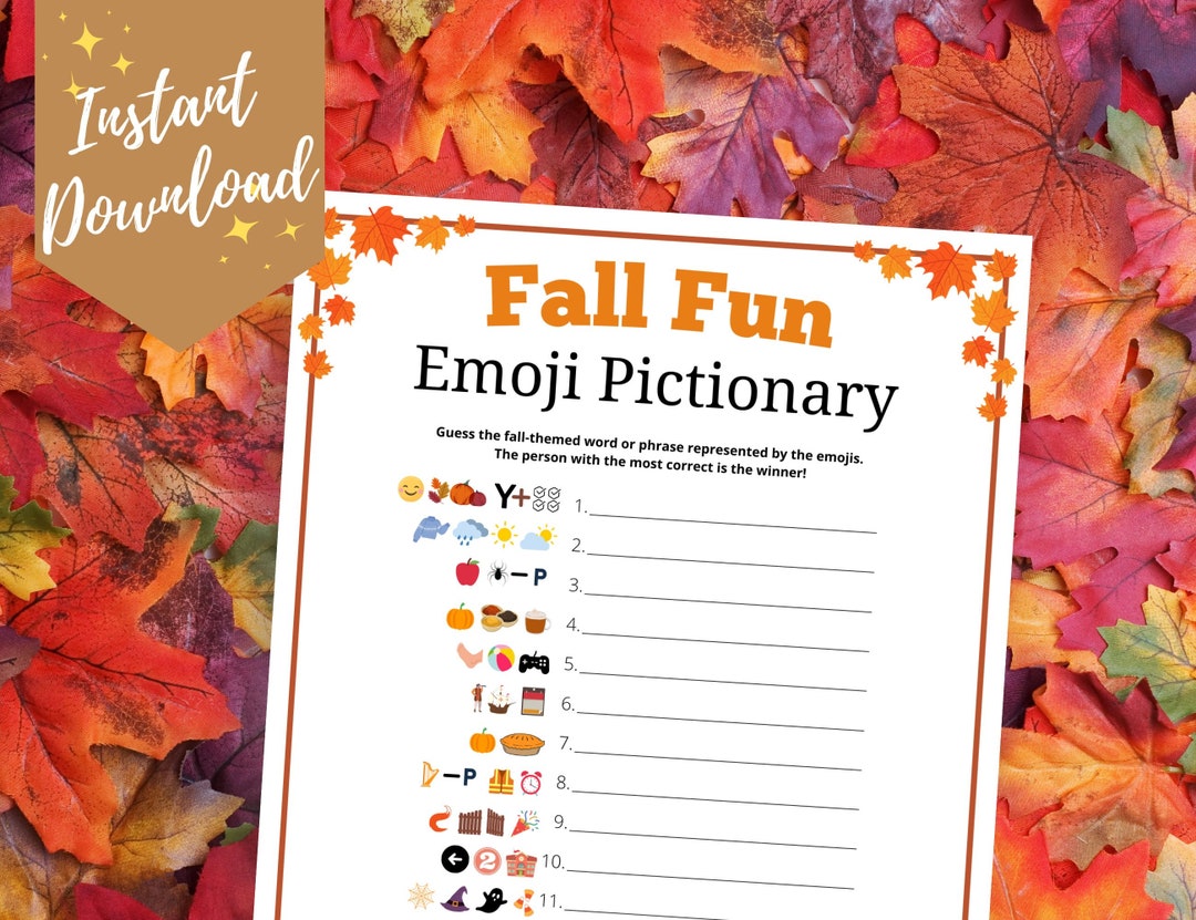 Fall Emoji Pictionary Game, Fun Fall Printable Game for Kids, Teens ...