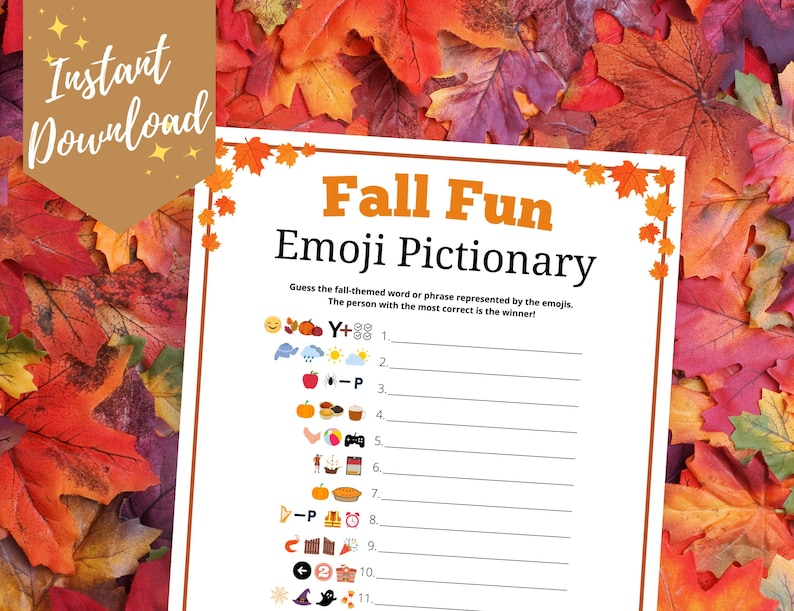 Fall Emoji Pictionary Game: Printable Autumn Activity (digital Download ...
