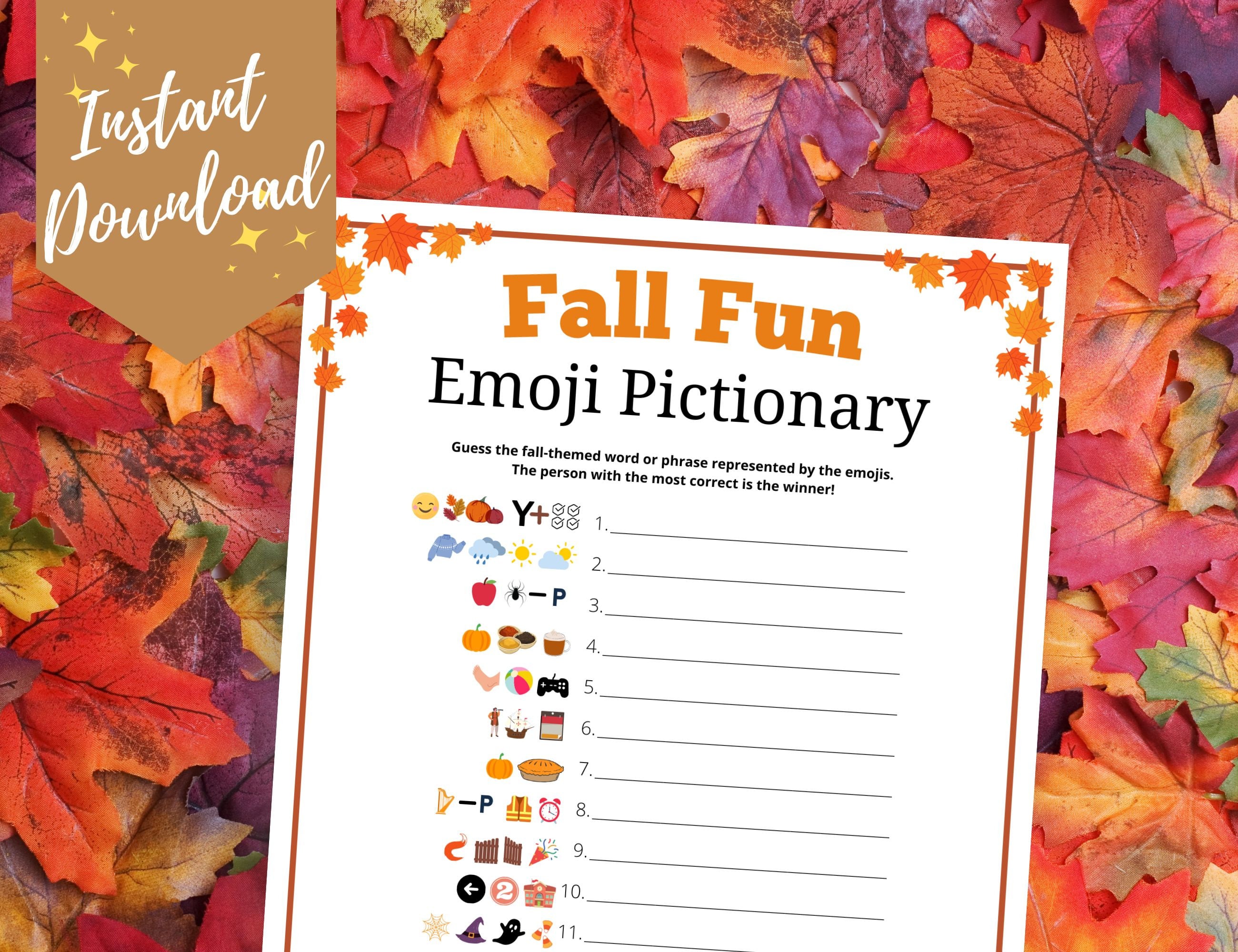 Fall Emoji Pictionary Game Fun Fall Printable Game for Kids - Etsy