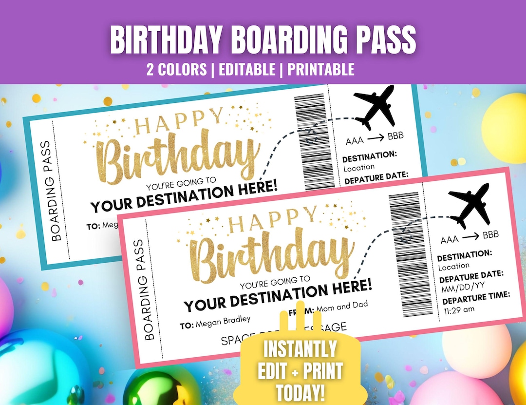 Birthday Boarding Pass Template, Birthday Trip Surprise, Birthday ...