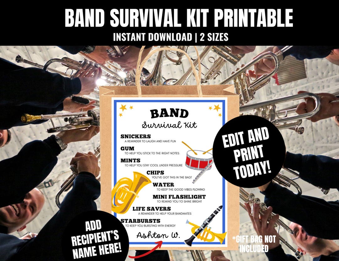 Editable Band Competition Survival Kit Printable, Band Camp Gifts ...