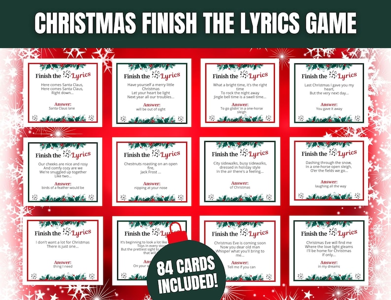 Christmas Finish the Lyrics Game Christmas Carols Finish the - Etsy UK