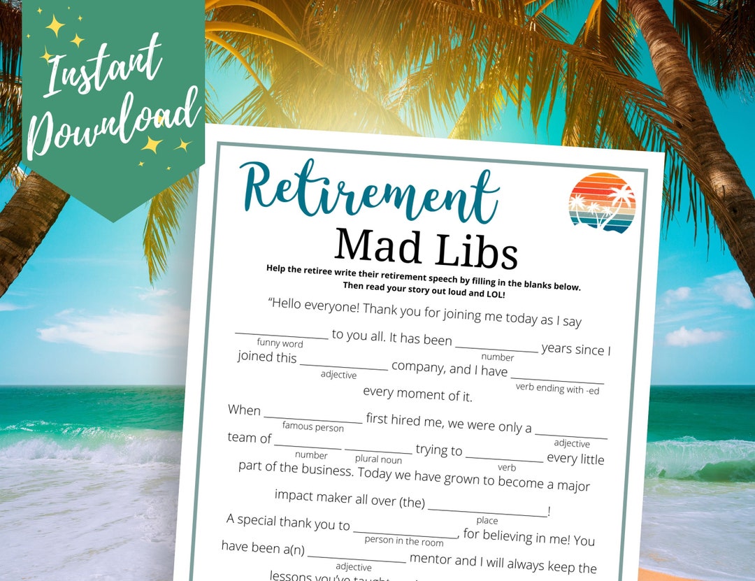 Retirement Speech Mad Libs Game: Fun Party Activity (digital Download ...