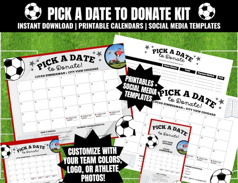 Soccer Calendar Fundraiser Kit: Printable Fundraising Calendar ...