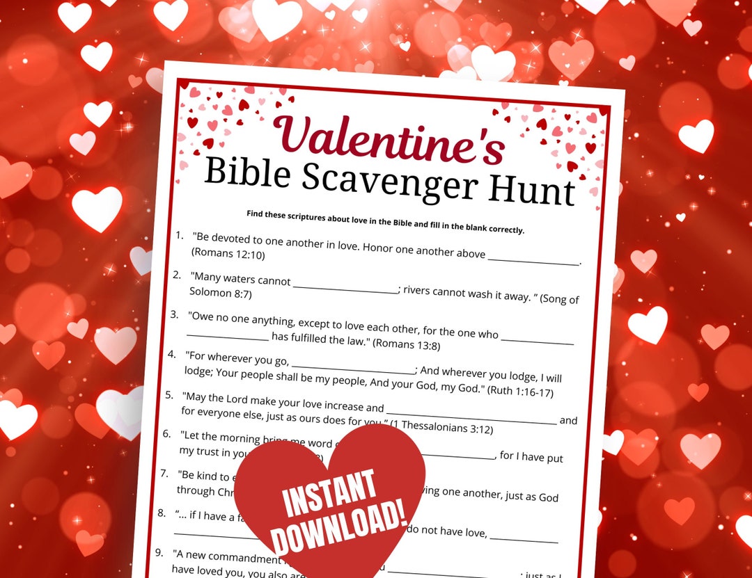 Valentines Bible Scavenger Hunt Game, Valentine's Day Christian Game ...