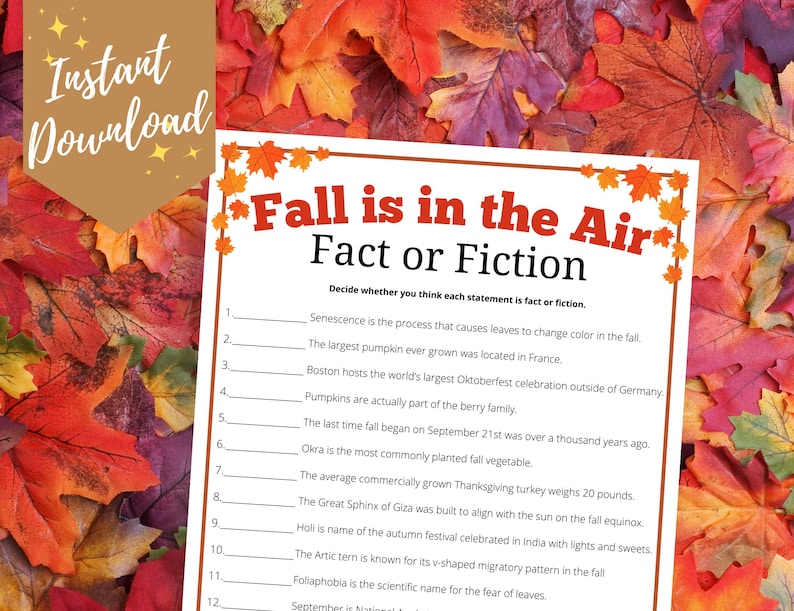 Fall Fact or Fiction Trivia Game: Printable Autumn Activity (PDF) - Etsy