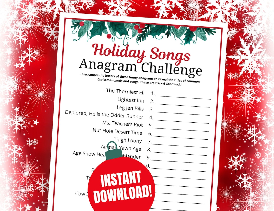 Christmas Carol Anagram Game: Challenging Holiday Music Quiz (PDF) - Etsy