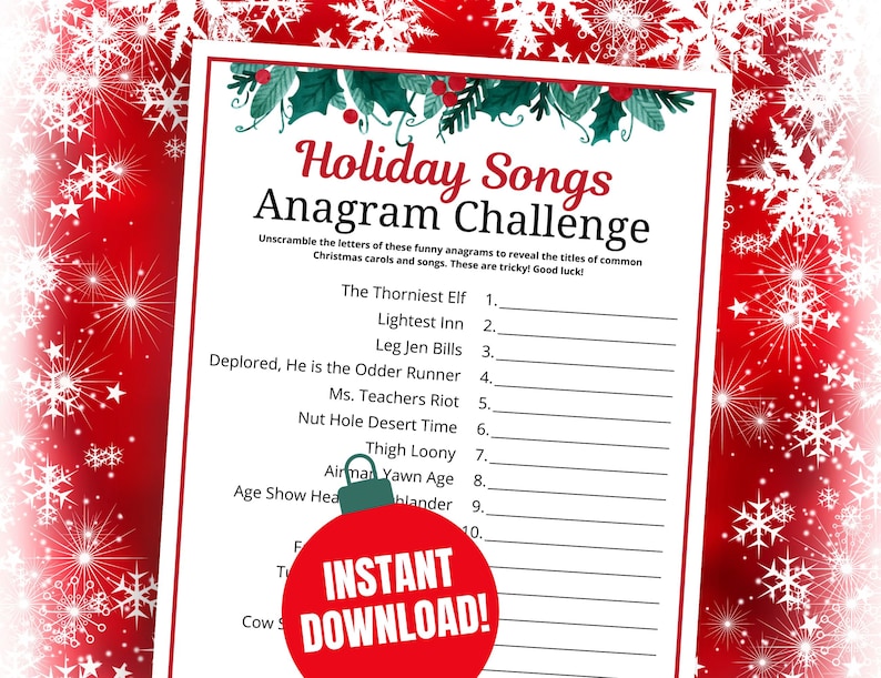 Christmas Carol Anagram Game: Challenging Holiday Music Quiz (PDF ...