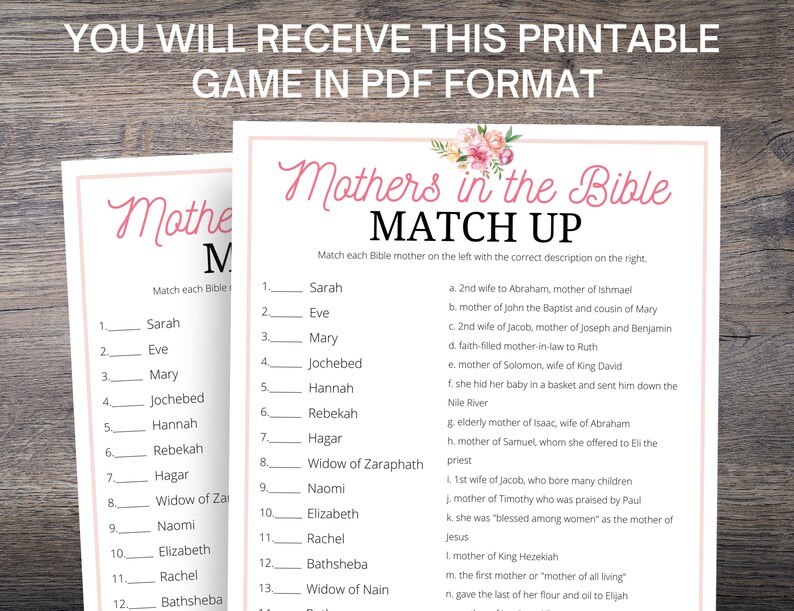 Mothers in the Bible Mother's Day Matching Game Mothers - Etsy