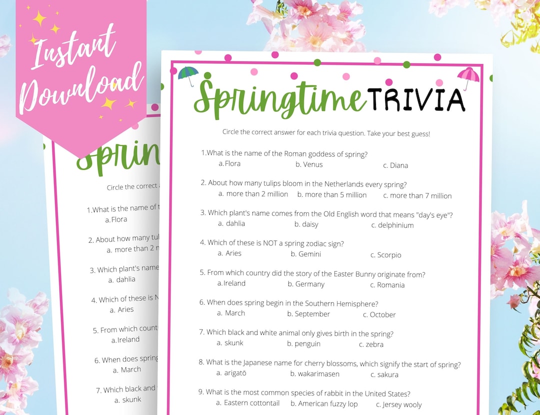 Spring Trivia Game Printable, Fun Spring Questions and Answers, Spring ... Spring Trivia Game Printable, Fun Spring Questions and Answers, Spring ...