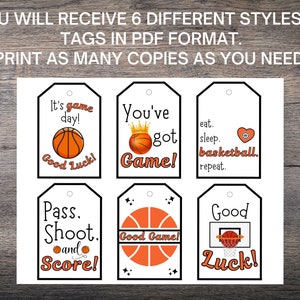 Basketball Treat Tags: Good Luck Gift, Snack, Spirit Bag (PDF) - Etsy