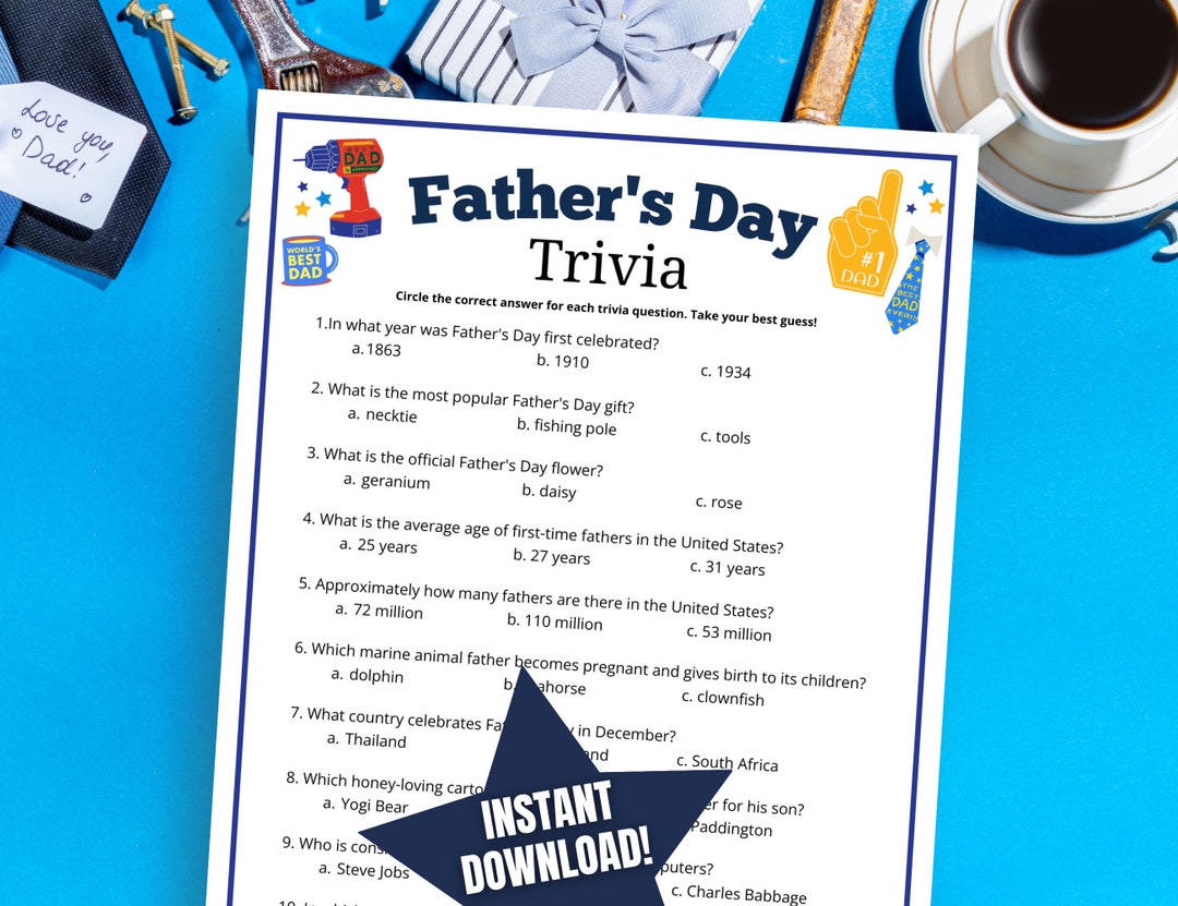 Father's Day Trivia Game Printable for Kids & Adults, Father's Day ...