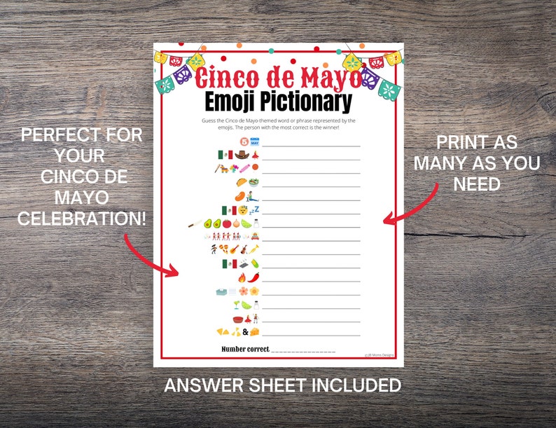 Cinco De Mayo Emoji Pictionary Game Cinco De Mayo Party Game - Etsy