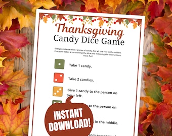 Thanksgiving CANDY DICE Thanksgiving Party Game Printable - Etsy