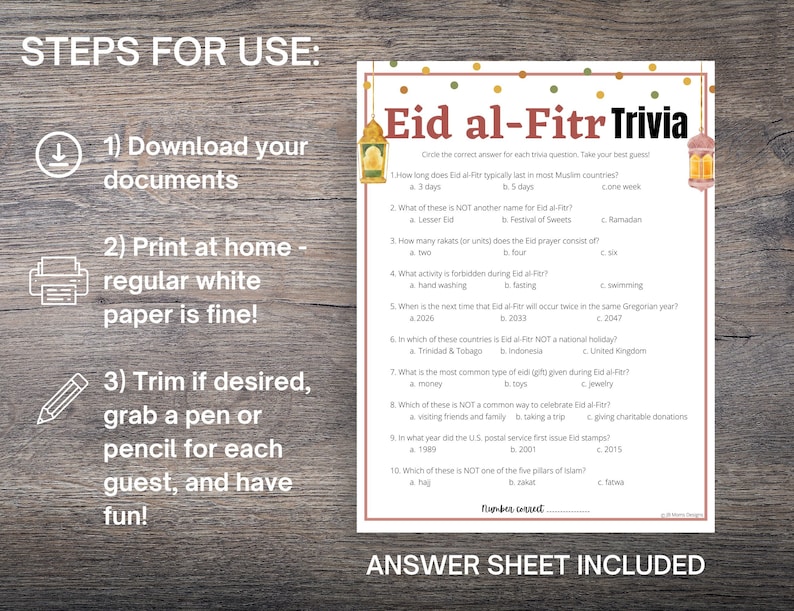 Eid Al-fitr Trivia Game: Printable Quiz (digital Download) - Etsy