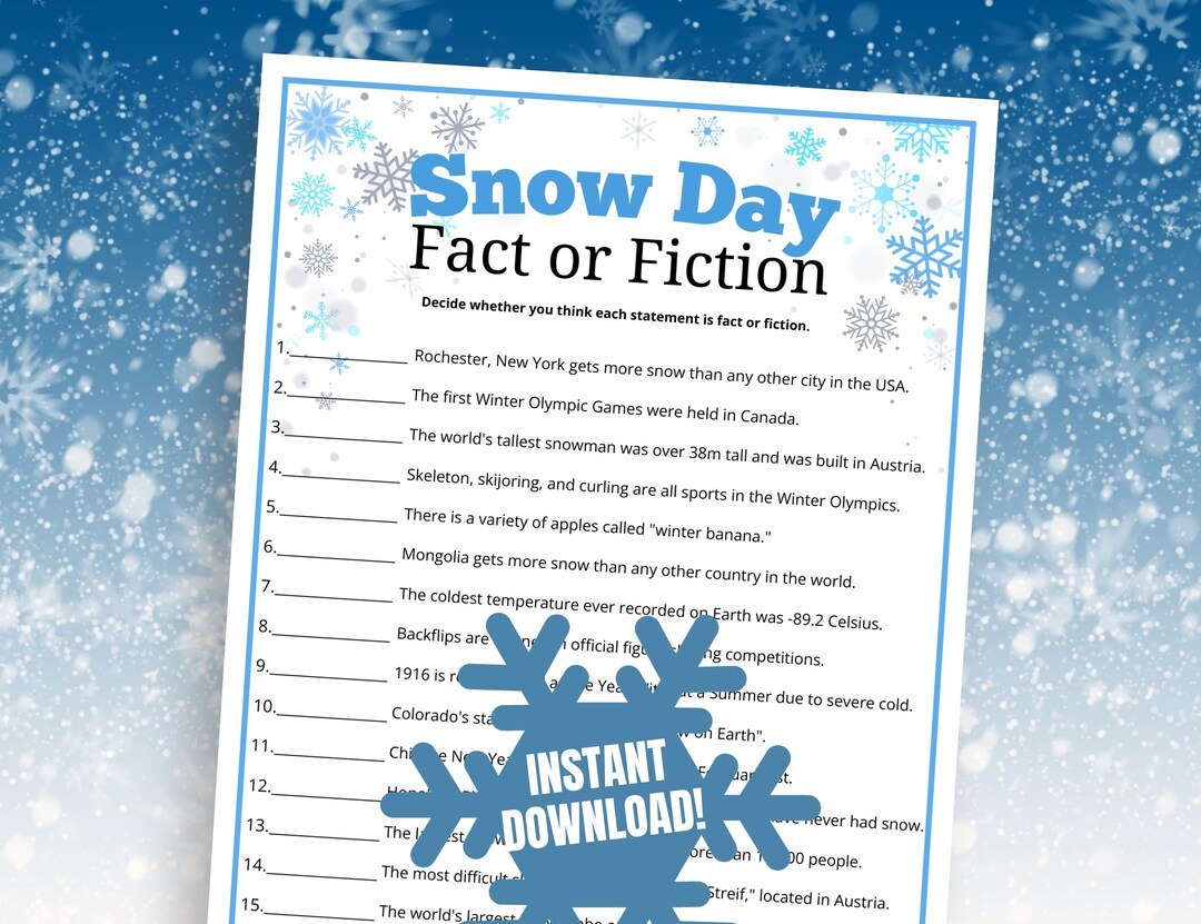 Winter Fact or Fiction Trivia Game for Teens & Adults (digital Download ...