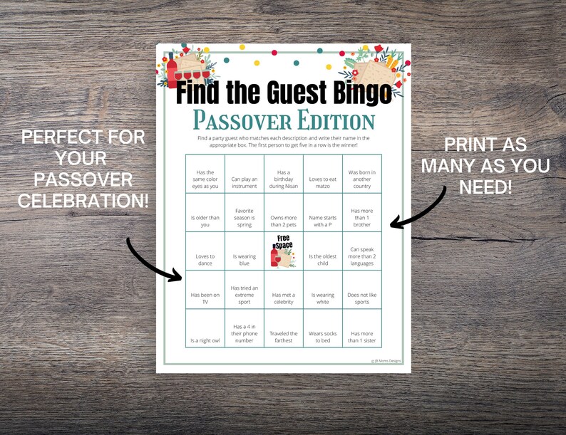 Passover Find the Guest Bingo Game Passover Human Bingo Group - Etsy